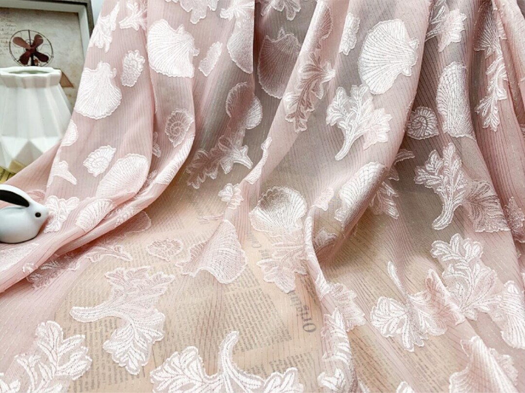 17 Color Pink Shell Flower Embroidered Chiffon Fabric Jacquard Floral ...