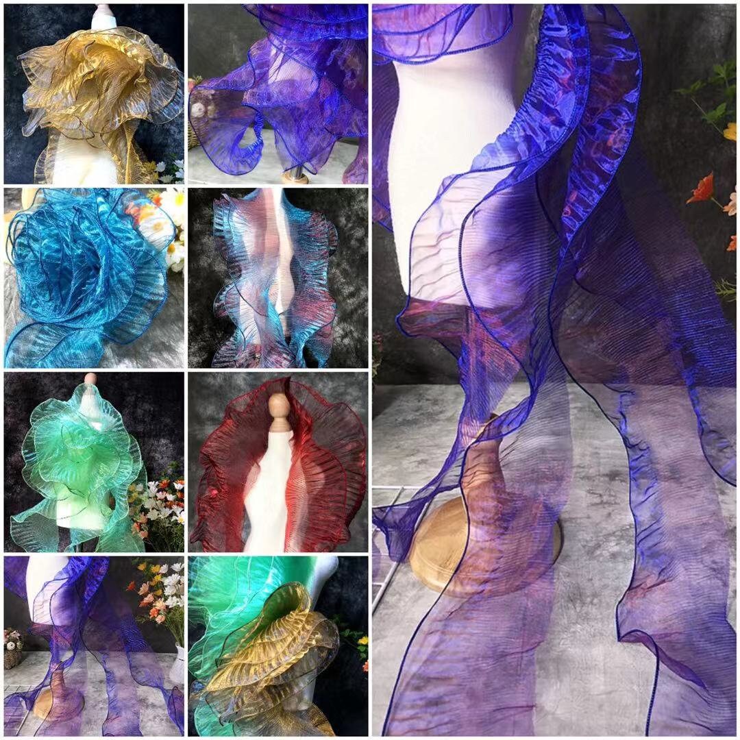 6 Colors Gradient Organza Ruffled Pleated Lace Trim With Wave Pattern ...