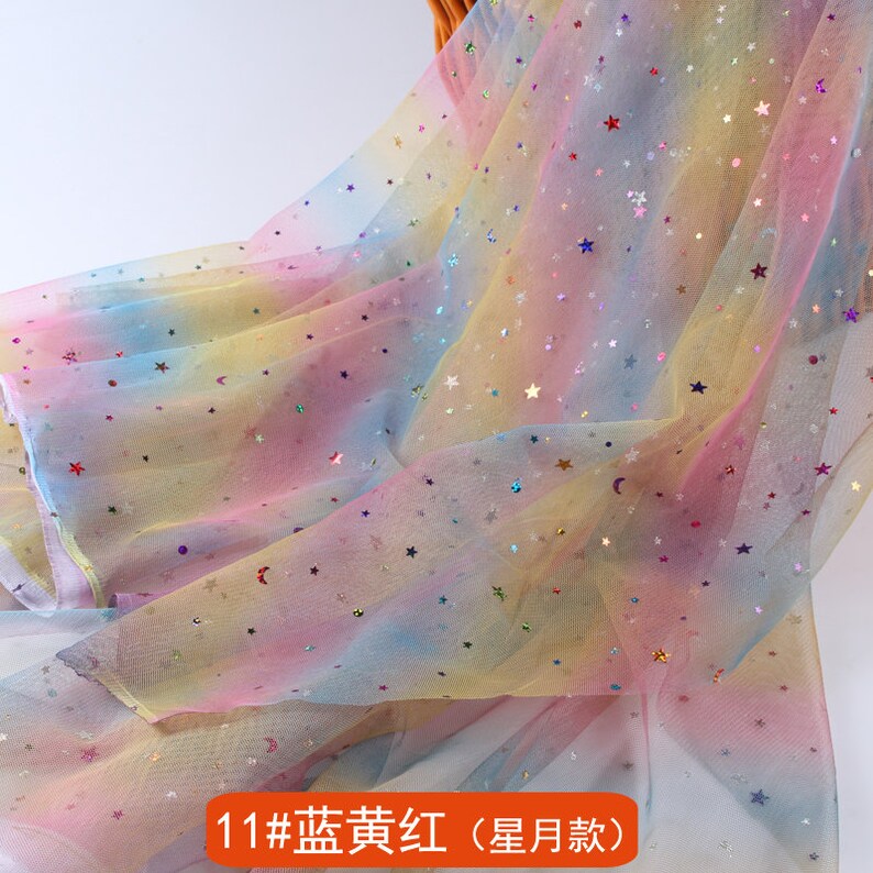 Sequin Star Moon Dot Gradient Lace Fabric Star Moon Rainbow Soft Tulle ...