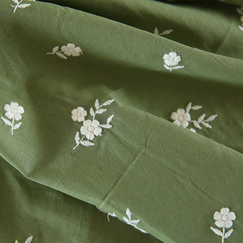 Green Floral Embroidered Linen Fabric Flower Linen Fabric for Wedding ...