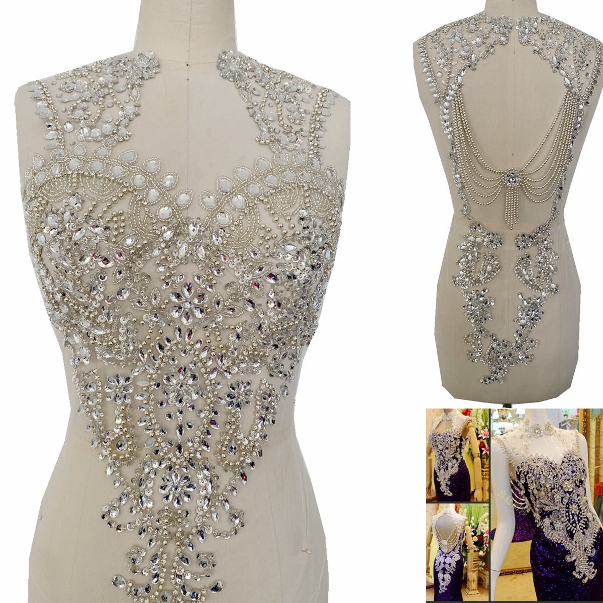 Rhinestone Applique Heavy Beaded Bodice Patch Clothing Dress - Etsy