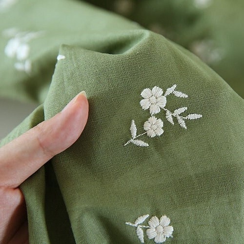 Green Floral Embroidered Linen Fabric Flower Linen Fabric for Wedding ...