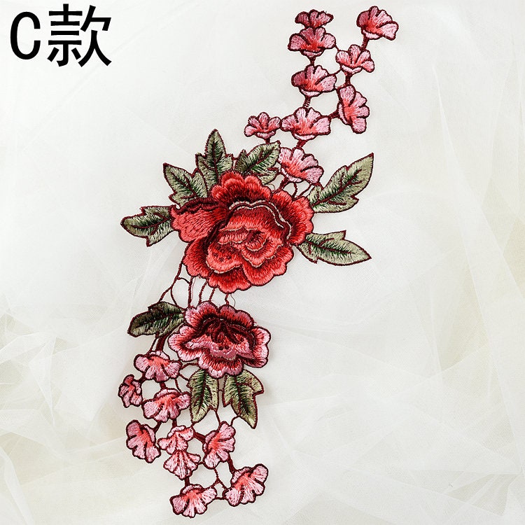 Embroidered Red Flower Beautiful Lace Appliques Floral Exquisite ...