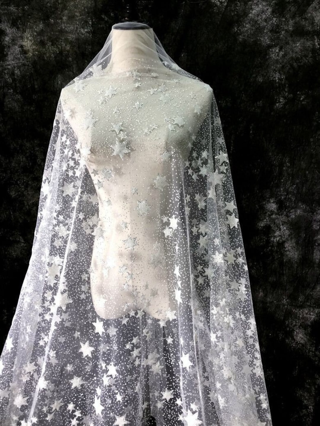 Beaded Star Lace Fabric Glitter Star Dot White Tulle Mesh Fabric ...