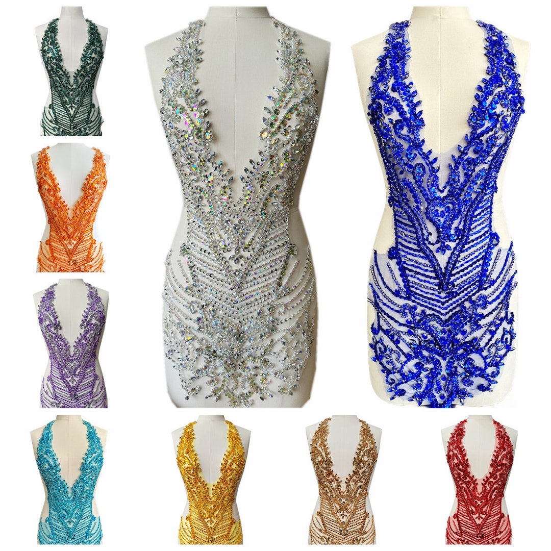 New Full Body Rhinestone Applique, Prom Dress Applique, Bodice Patch ...