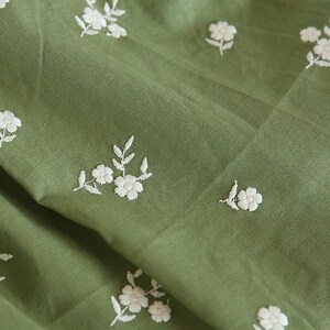 Green Floral Embroidered Linen Fabric Flower Linen Fabric for Wedding ...