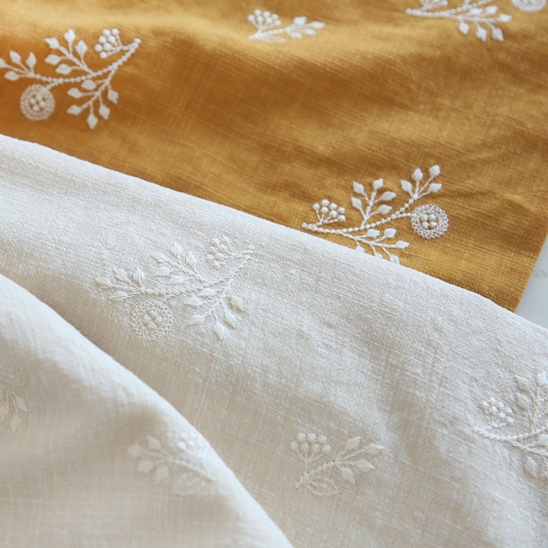 Floral Embroidered Cotton Fabric, Bamboo Cotton Embroidered Fabric ...