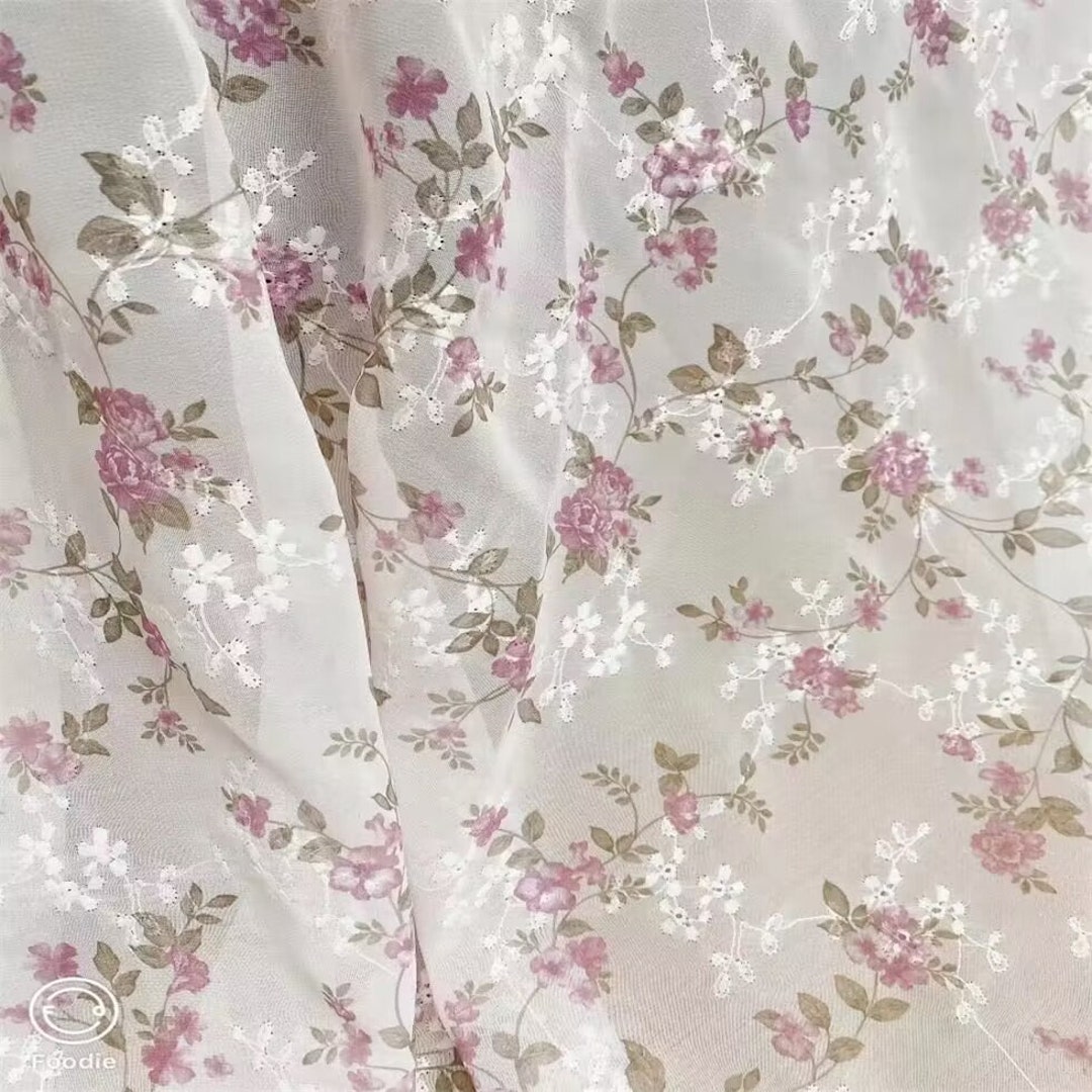 6 Color Printed Floral Chiffon Fabric Jacquard Eyelet Flower Embroidery ...