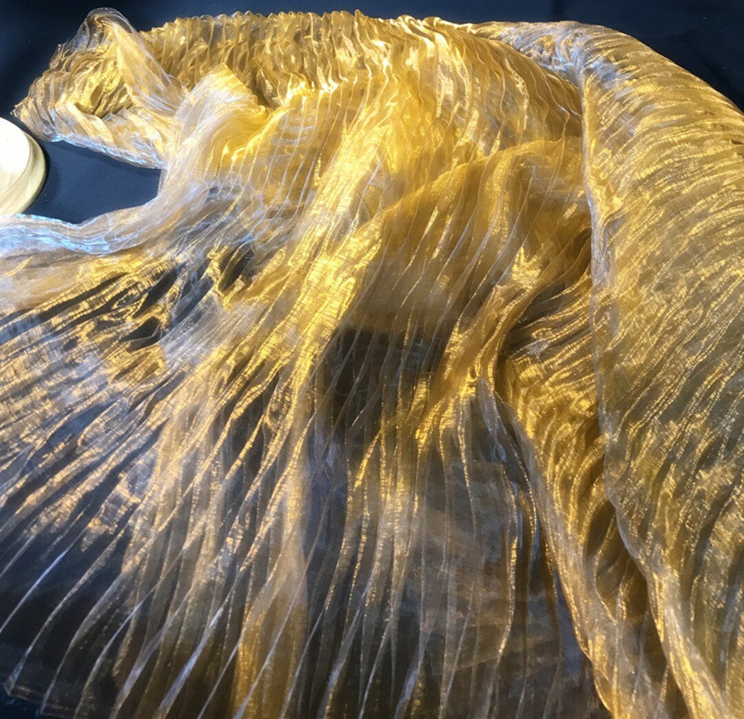 Gradient Ruffled Lace Fabric, Gold Pleated Lace Fabric, Organza Lace ...