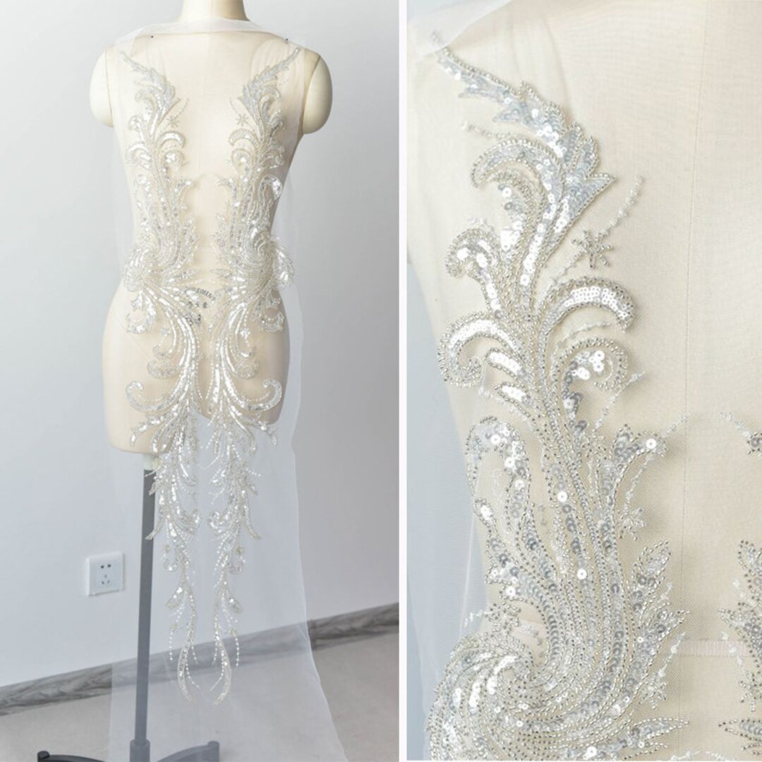 Large Lace Applique, Beaded Lace Applique, Sequin Wing Lace Applique ...