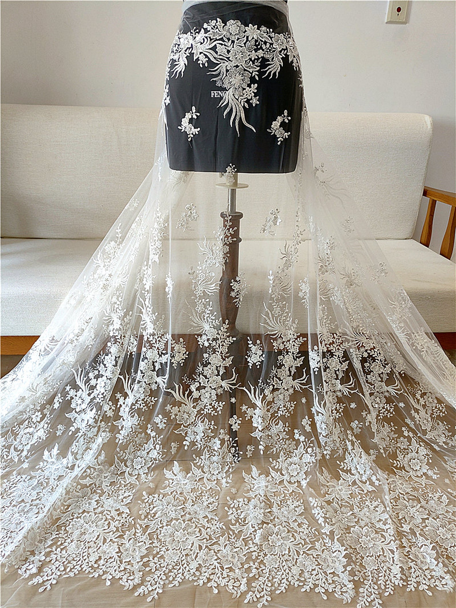 High Quality off White Flower Sequin Embroidery Lace Fabric Floral ...
