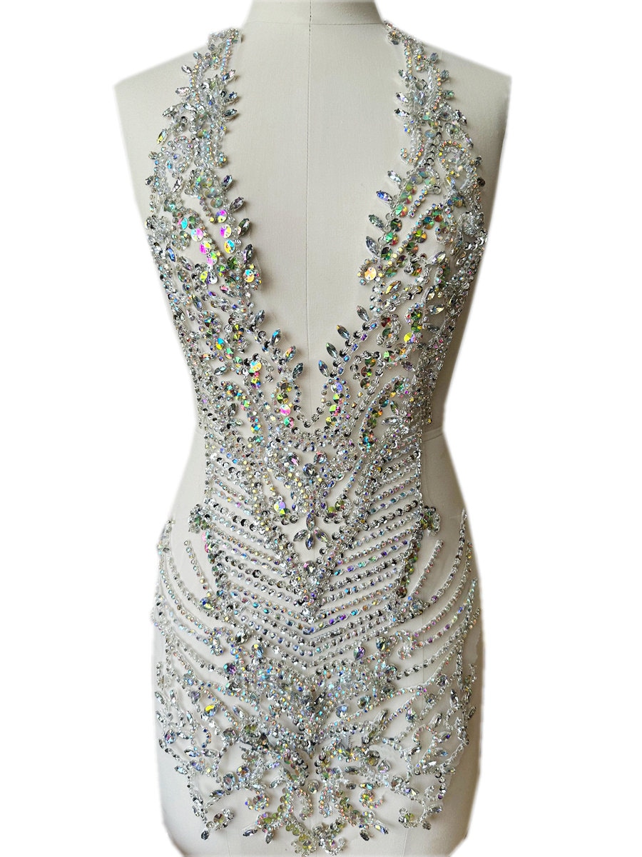 New Full Body Rhinestone Applique, Prom Dress Applique, Bodice Patch ...