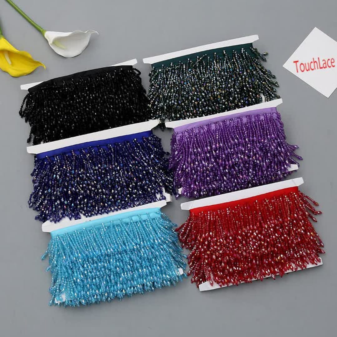 5cm Wide Dangling Crystal Beaded Fringe Trim Heavy Bead Tassel Trimming ...