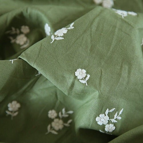 Green Floral Embroidered Linen Fabric Flower Linen Fabric for Wedding ...