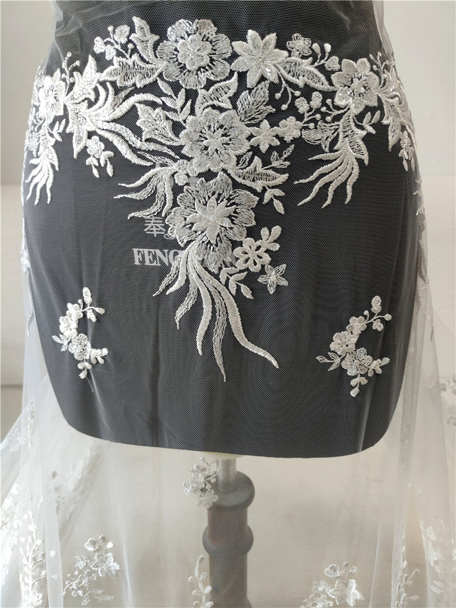 High Quality off White Flower Sequin Embroidery Lace Fabric Floral ...