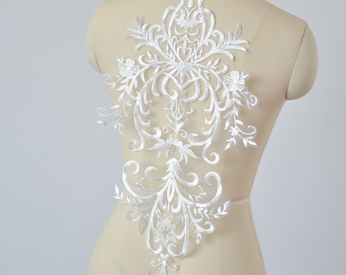 1pc Lace Applique Pure White Retro Flower Embroidery Bodice Applique ...