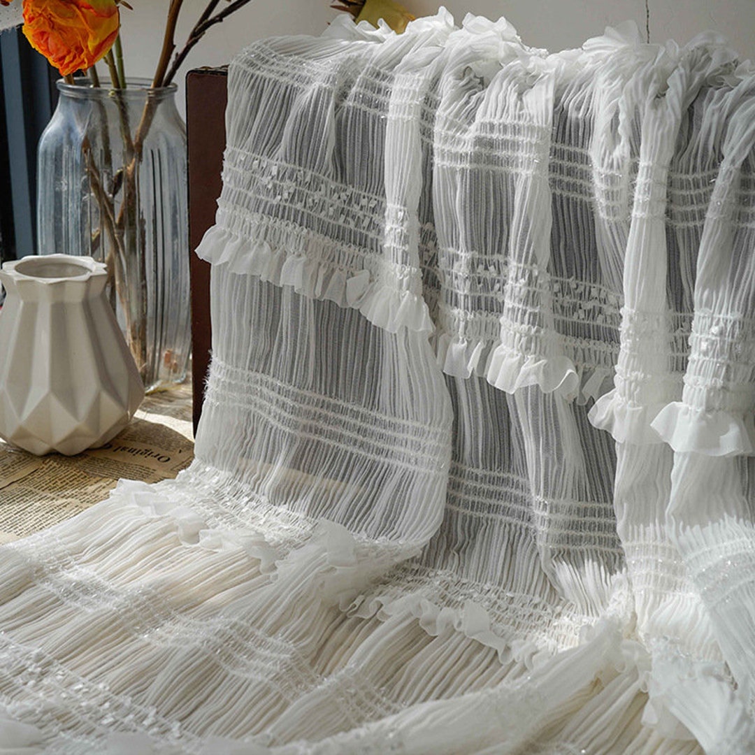 4 Colors off White Ruffled Sequin Chiffon Fabric Shiny Silk Striped ...