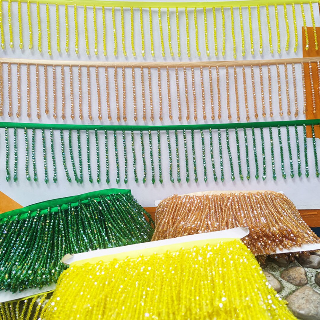 9cm Wide Dangling Crystal Beaded Fringe Trim Heavy Bead Tassel Trimming ...