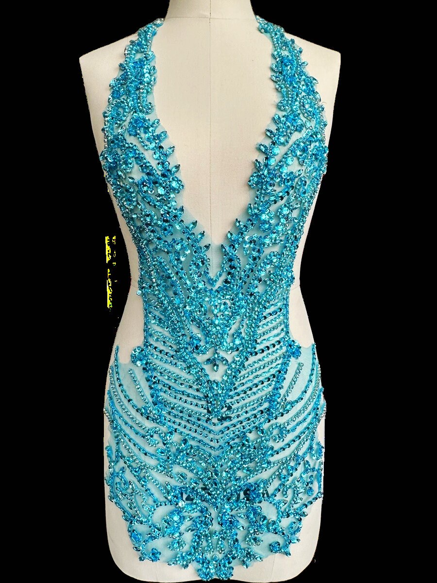 New Full Body Rhinestone Applique, Prom Dress Applique, Bodice Patch ...
