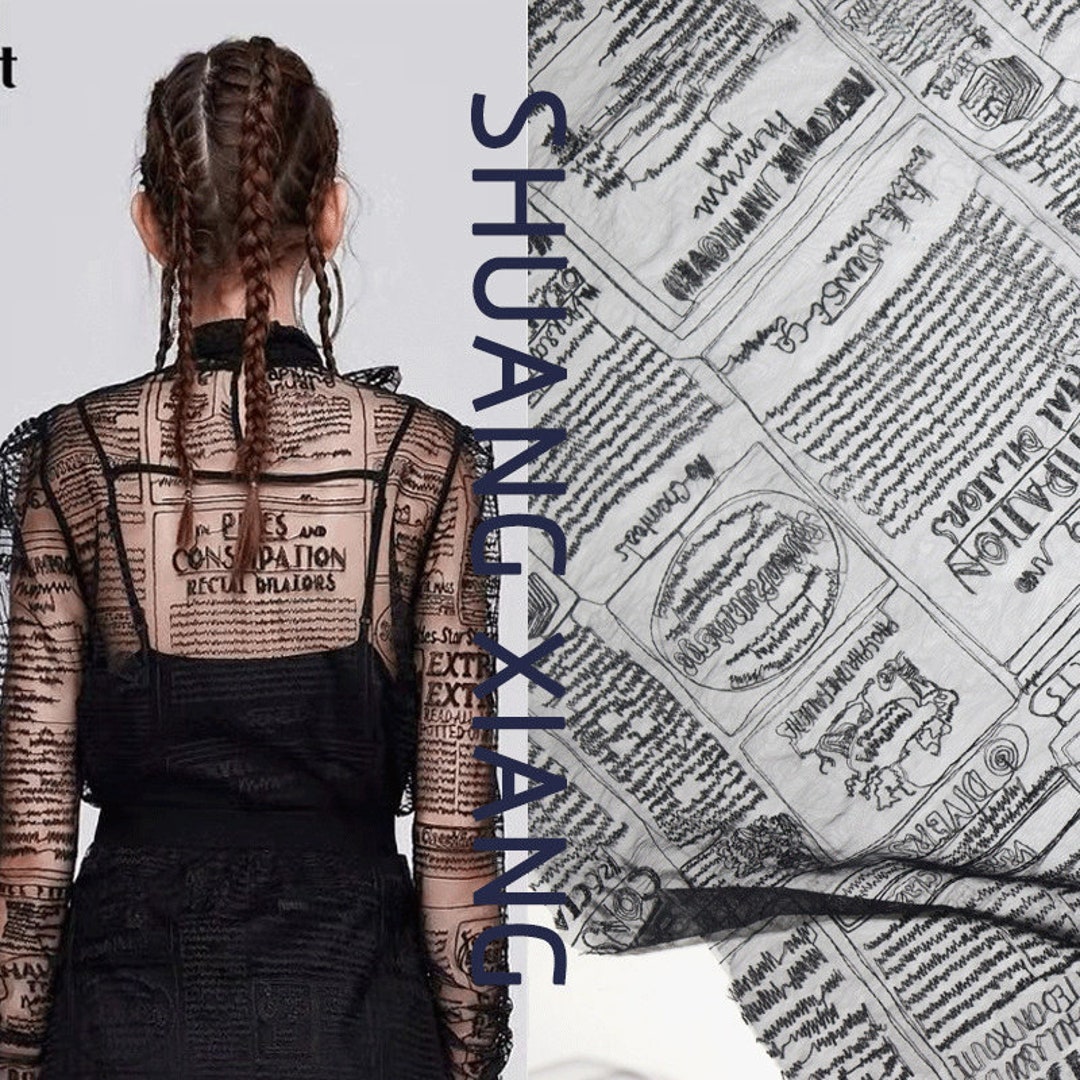 English Letter Newspaper Lace Fabric Newspaper Embroidery Black Soft ...
