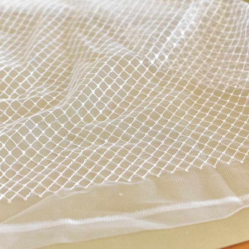 New Hot Geometric Grid Pattern Lace Fabric With Sequins in off White ...