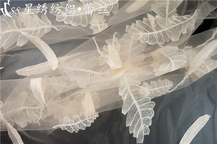 5 Colors Big Feather Lace Fabric Feather Embroidery White - Etsy
