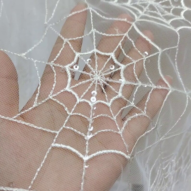2 Colors Sequin Spider Web Lace Fabric Spider Embroidery Black White ...