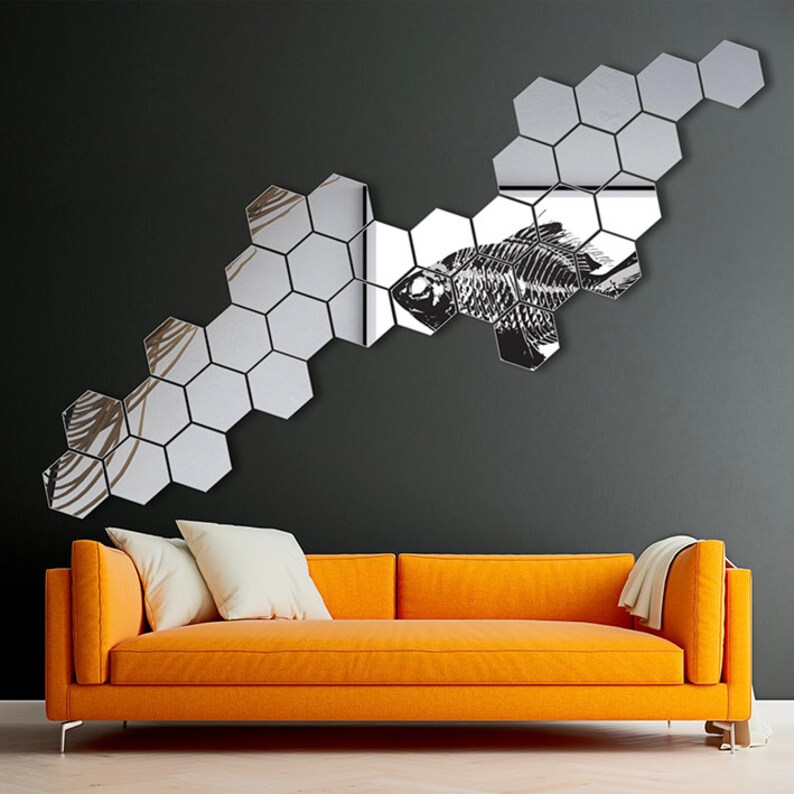 Hexagon Shape Mirror Wall Decor 32 Pcs Mirror Effect Wall Decal