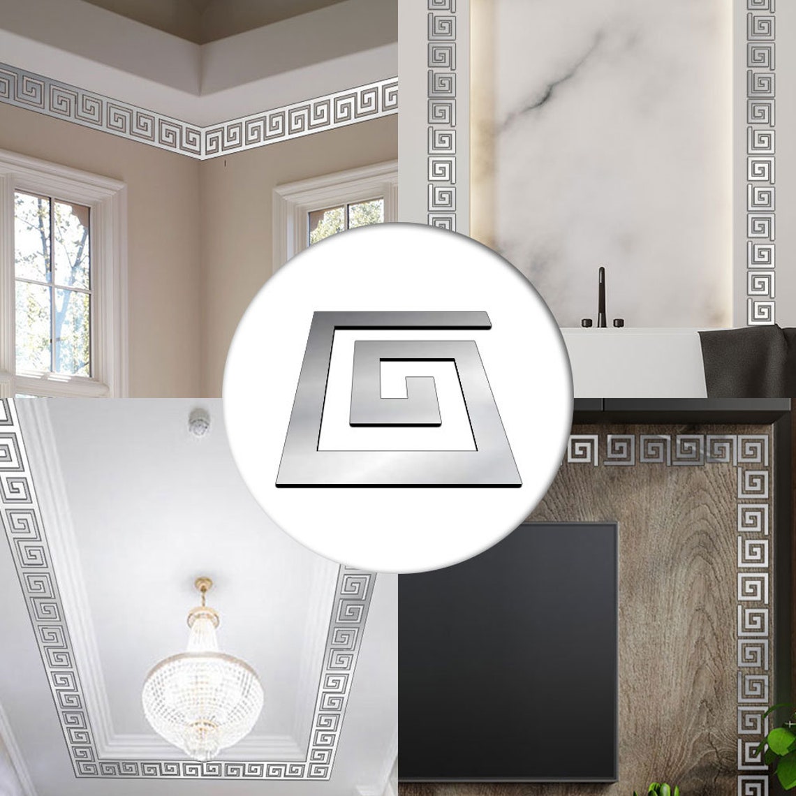 Greek Key Interior Decoration With Mirror Effect Mirror Wall - Etsy