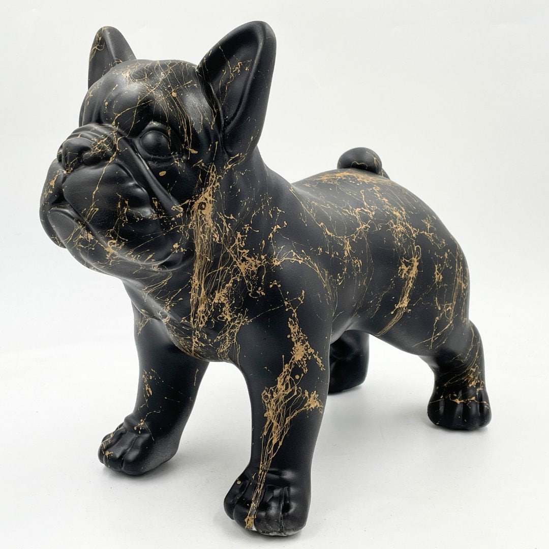 Matte Black Gold Marble | Unique Bulldog Dog Sculpture Ornament Art ...