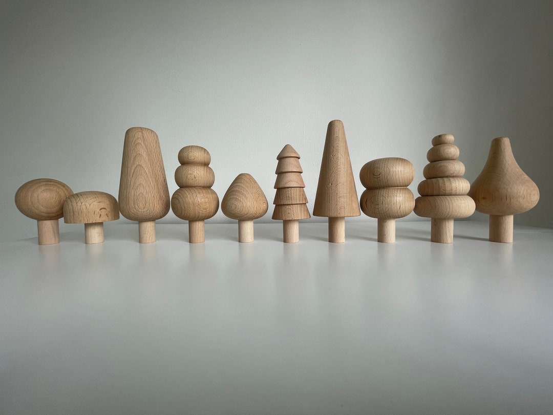 Wooden Forest Tree Set 10pc Plain Trees Peg Doll Solid Wood Peg Dolls ...