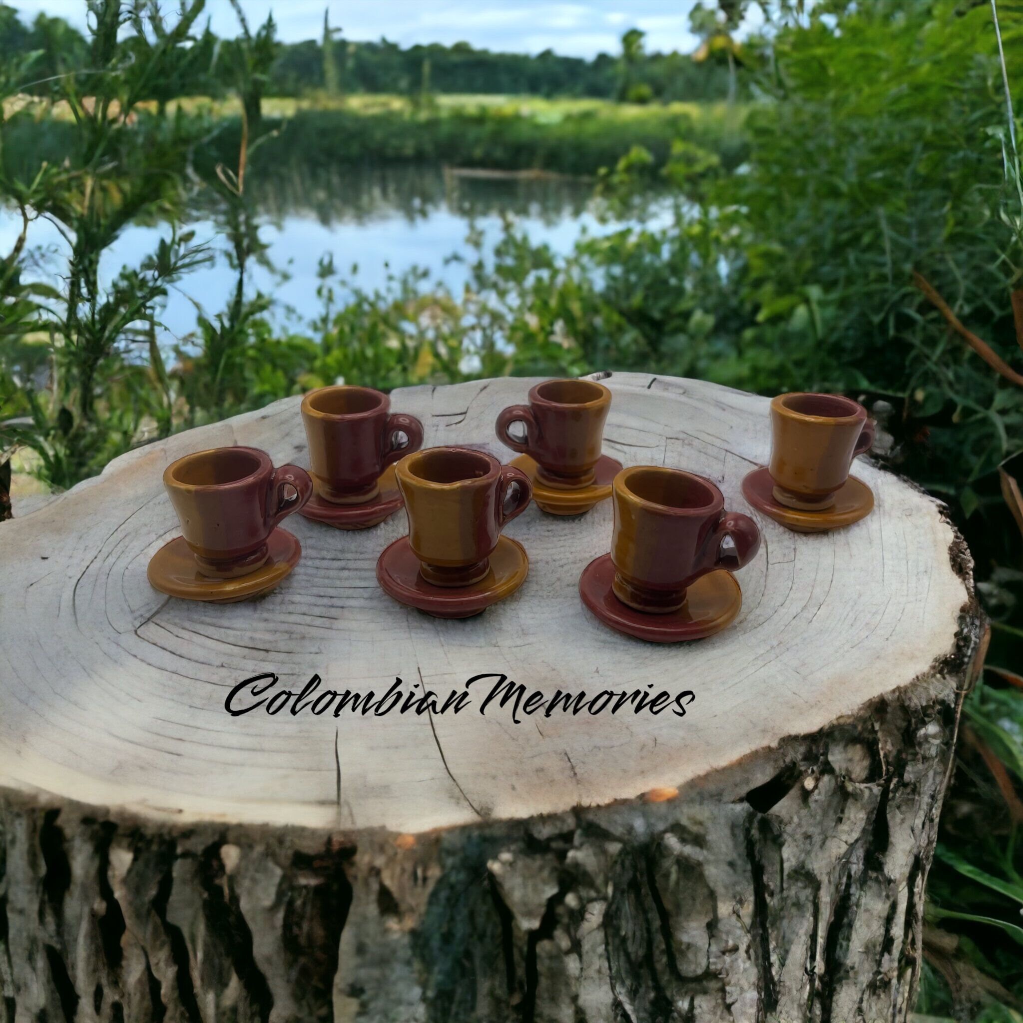 Vintage Dollhouse Green Tea Coffee Set on Tray Miniature Pottery Set ...