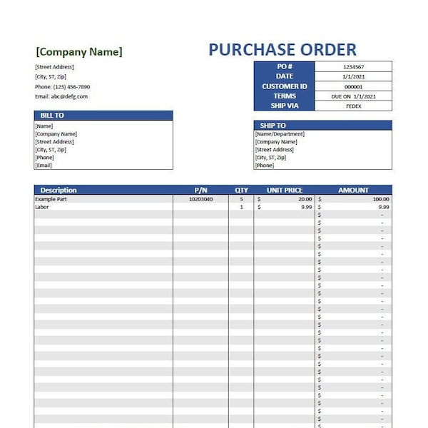 Excel Template for Order - Etsy