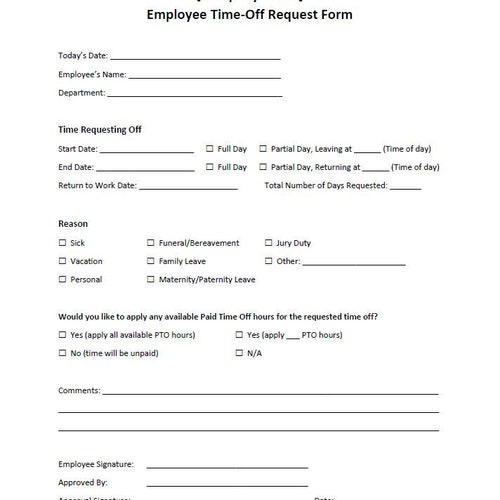 Employee Time-off Request Form Template word Editable - Etsy
