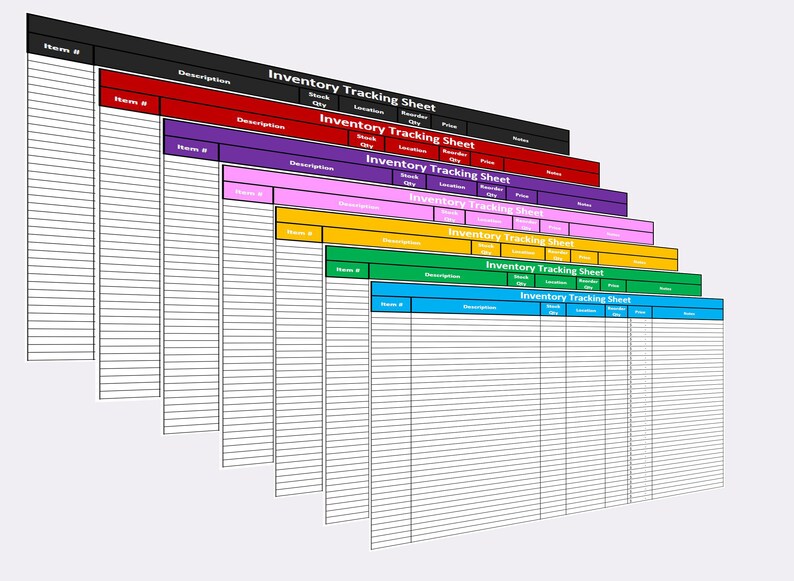 Inventory Tracking Sheet Templates 7 Colors excel - Etsy