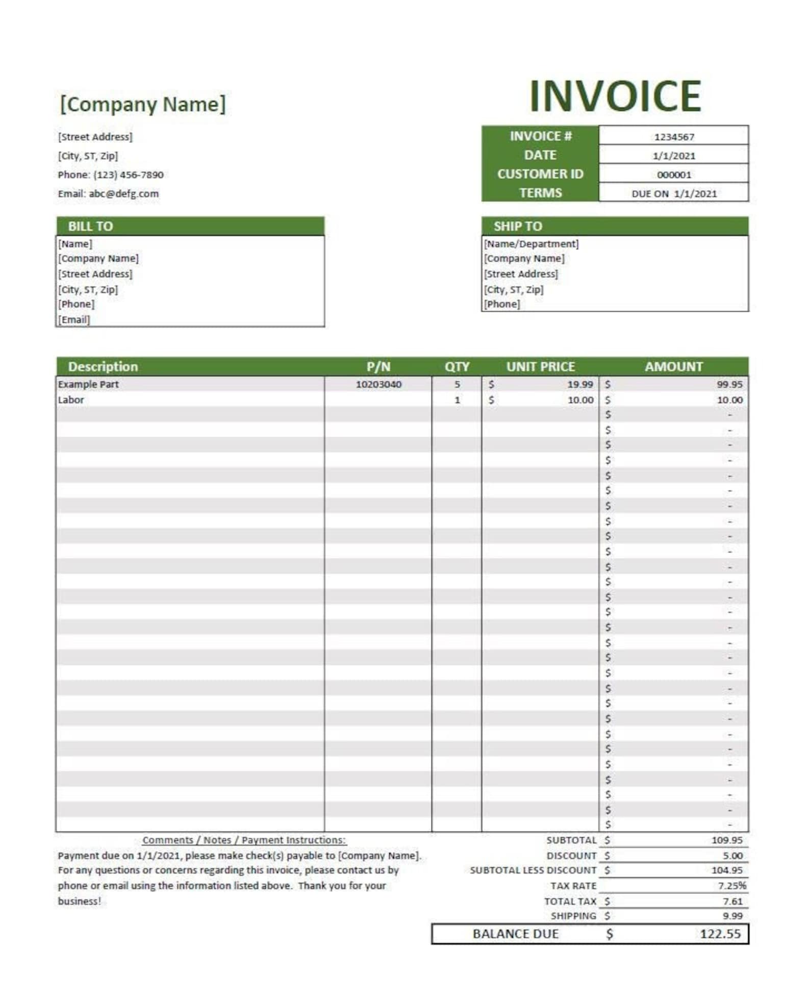 Buy Invoice Template excel, Editable, Printable Online in India - Etsy