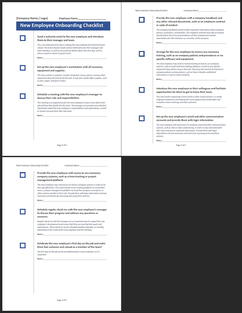 New Employee Onboarding Checklist Template (word, Printable, Editable ...