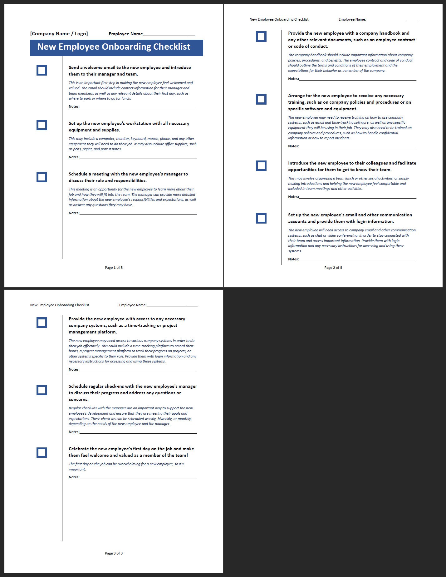 New Employee Onboarding Checklist Template (word, Printable, Editable ...
