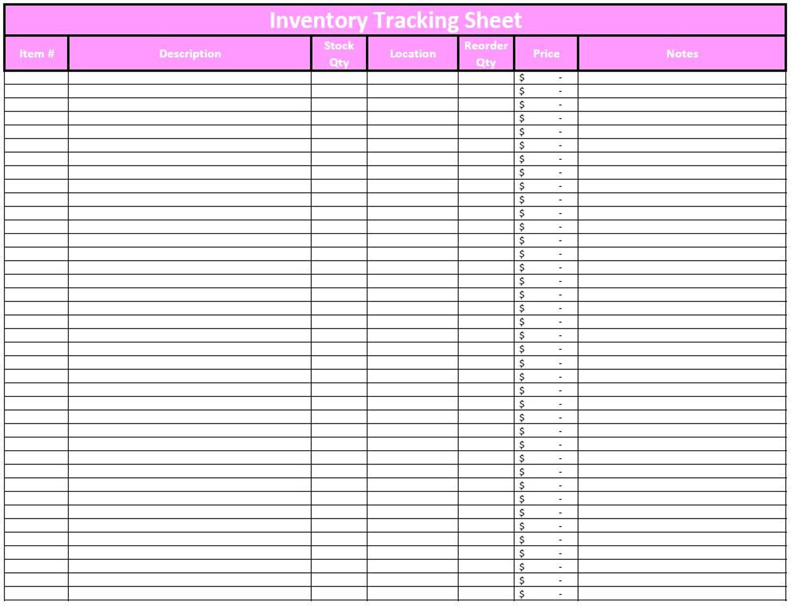Inventory Tracking Sheet Templates - 7 Colors (excel, Editable ...