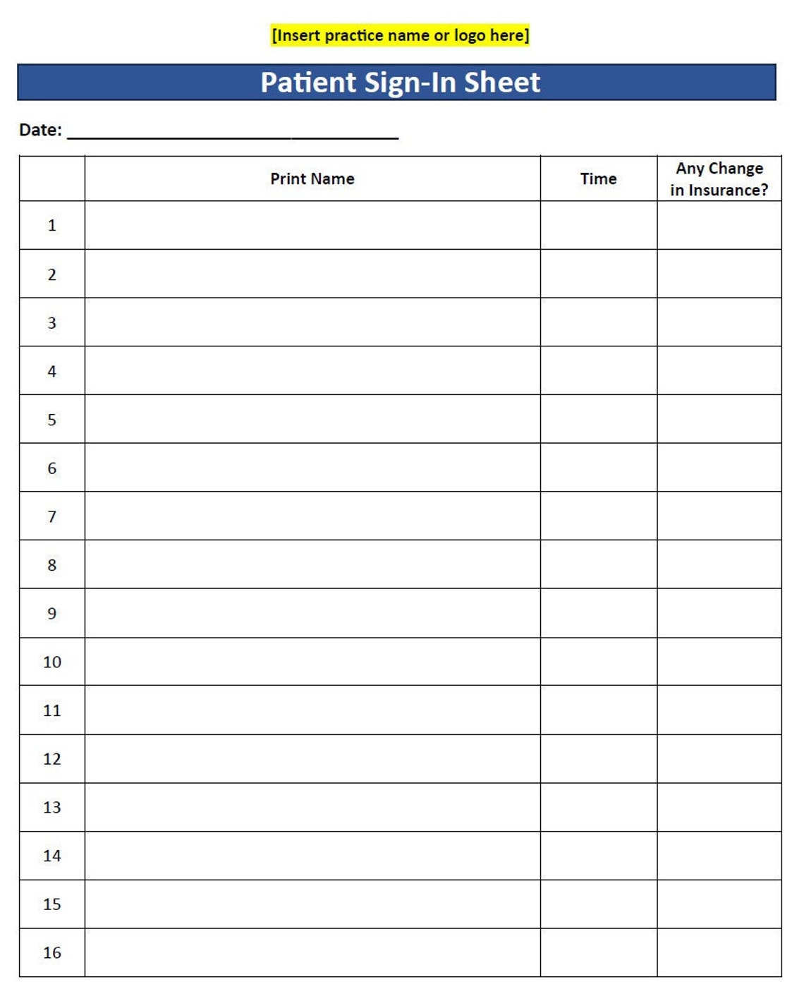 Patient Sign-in Sheet Template (word, Editable, Printable) and PDF - Etsy