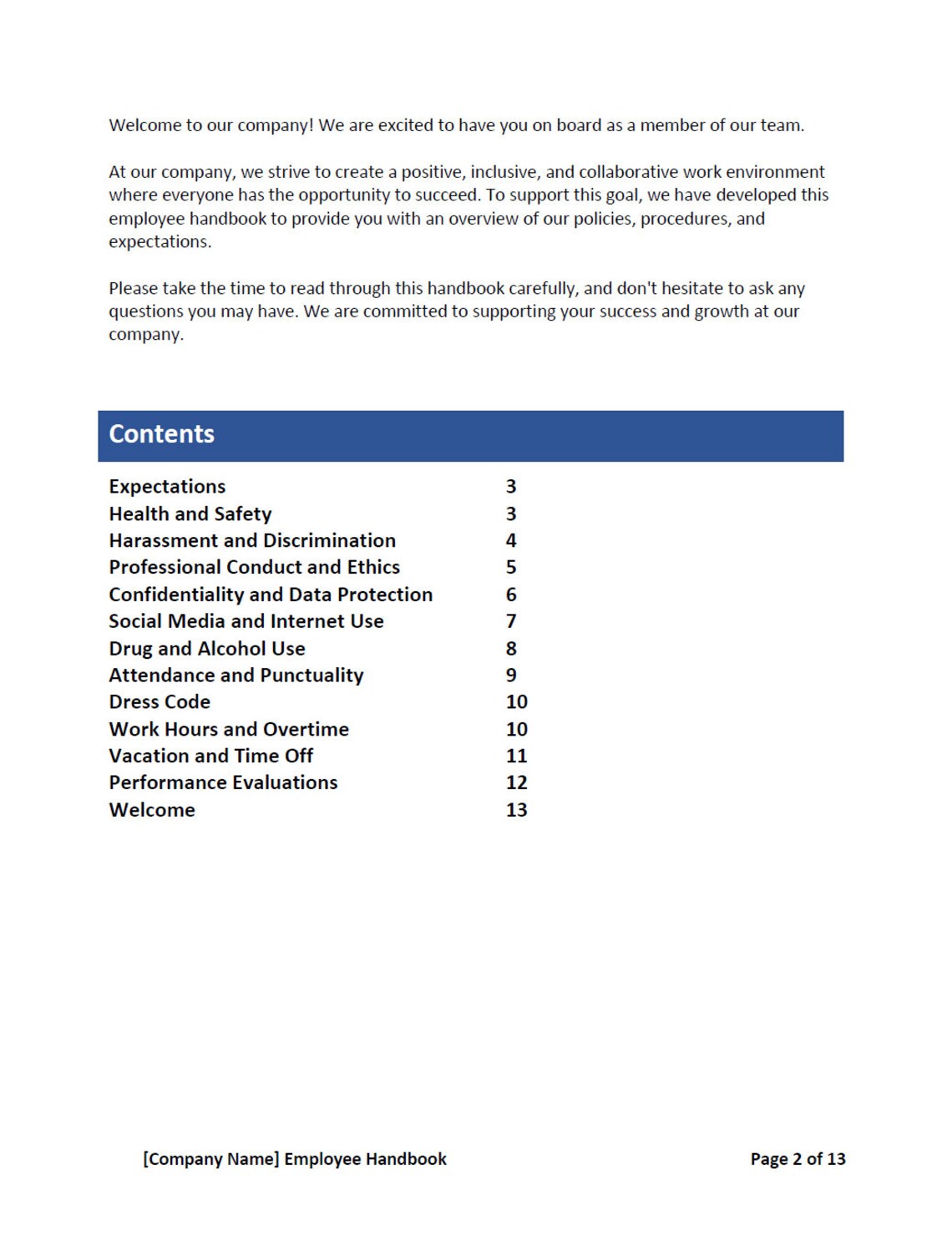 Employee Handbook Template (word, Downloadable, Editable, Printable) - Etsy