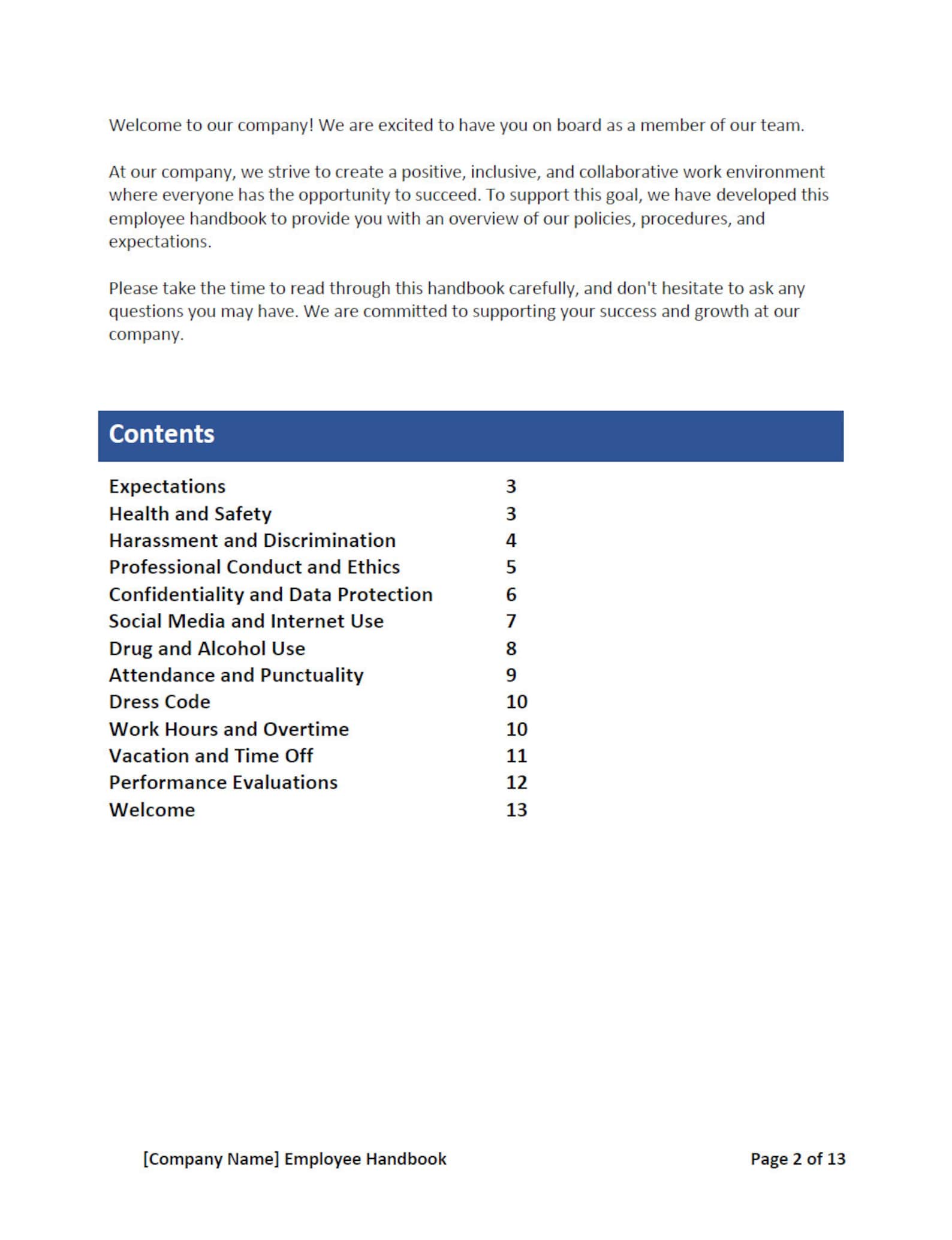 Employee Handbook Template (word, Downloadable, Editable, Printable) - Etsy