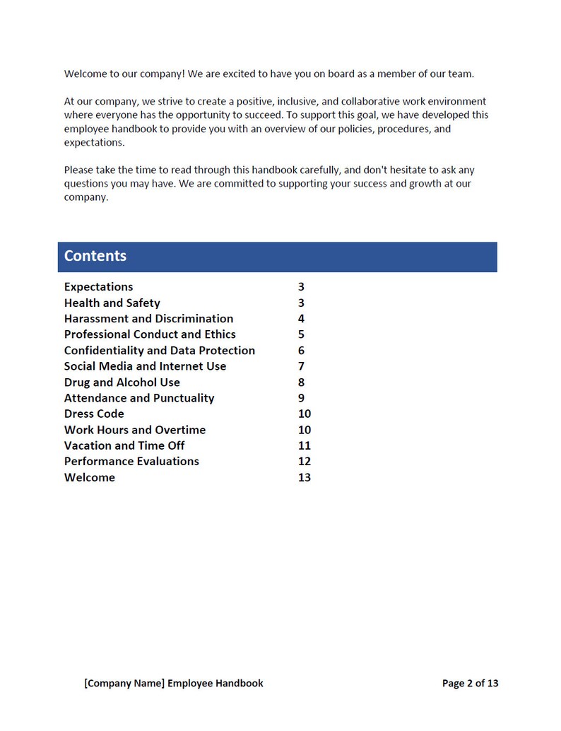 Employee Handbook Template (word, Downloadable, Editable, Printable) - Etsy