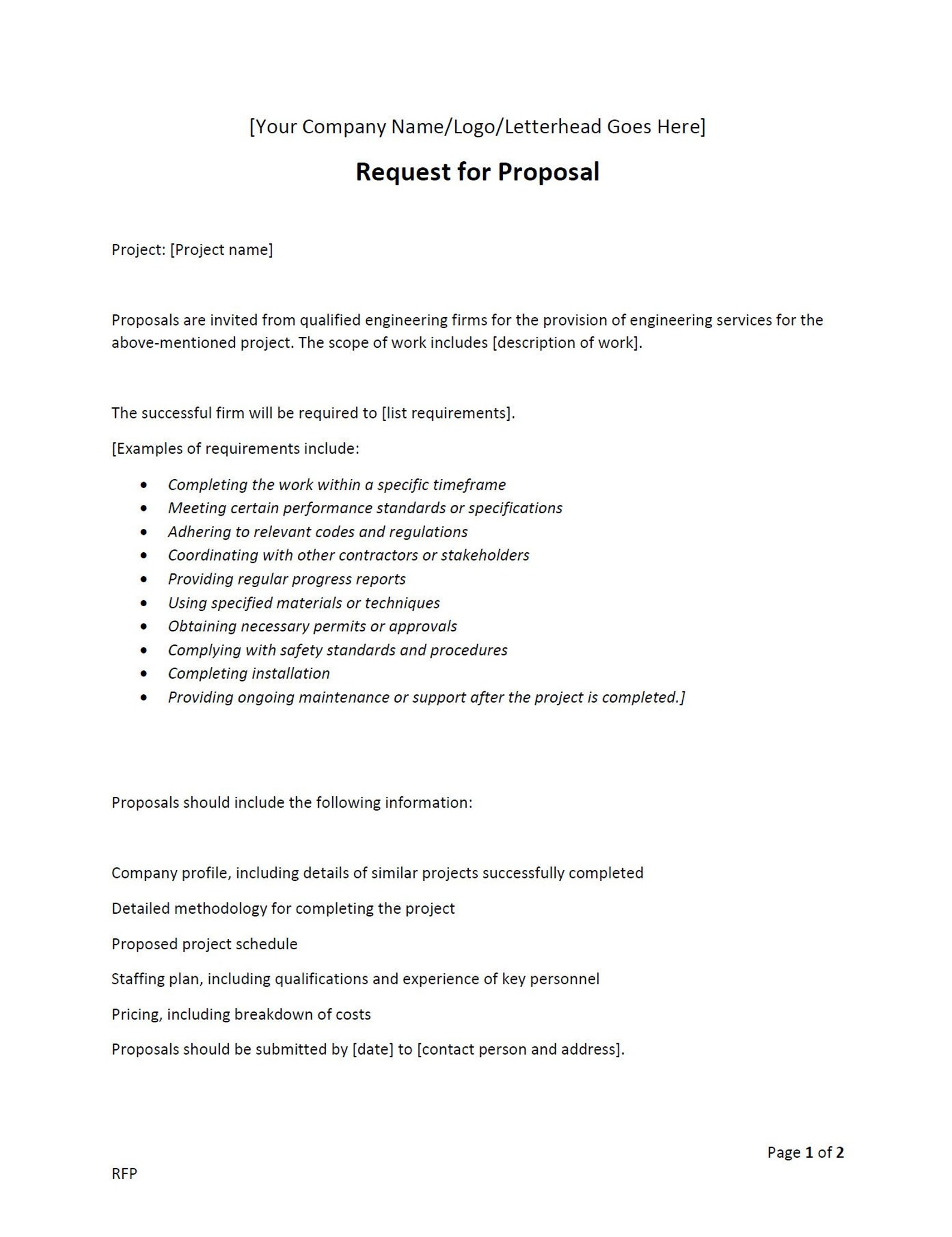 RFP - Request for Proposal Document Template (word, Editable, Printable ...
