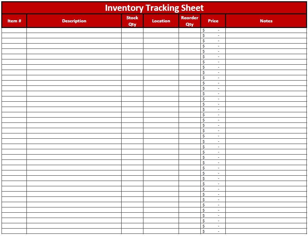 Inventory Tracking Sheet Templates - 7 Colors (excel, Editable ...