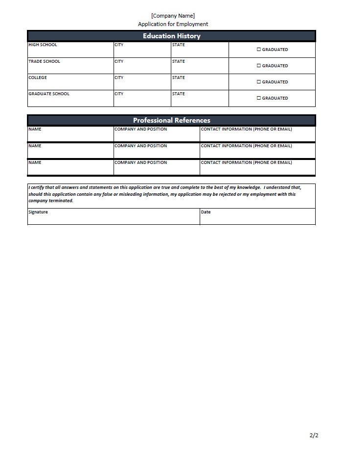 Job Employment Application Template (excel, Editable, Printable) - Etsy