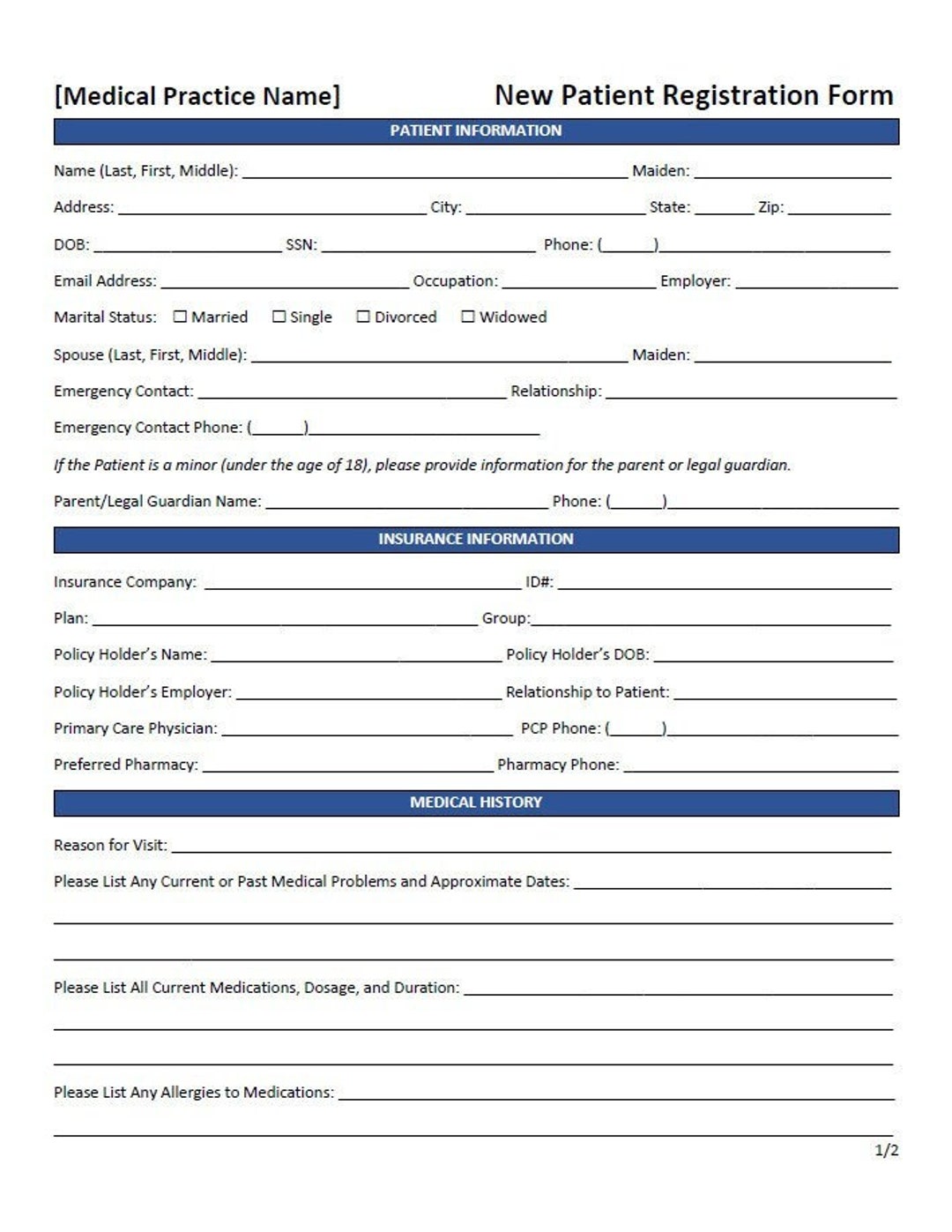 New Patient Registration Form Template Word Editable Printable Etsy New Patient Registration Form Template Word Editable Printable Etsy