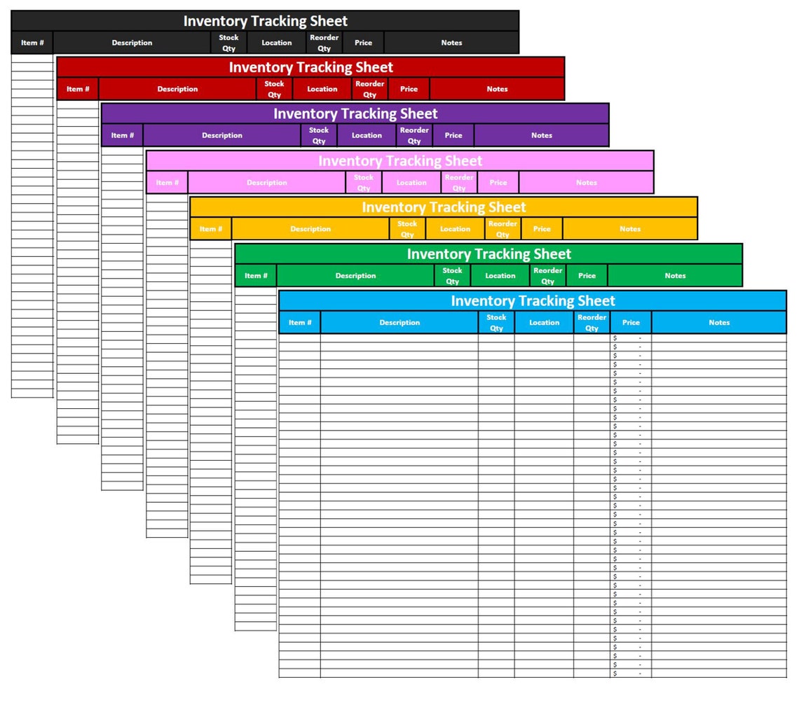 Inventory Tracking Sheet Templates - 7 Colors (excel, Editable ...