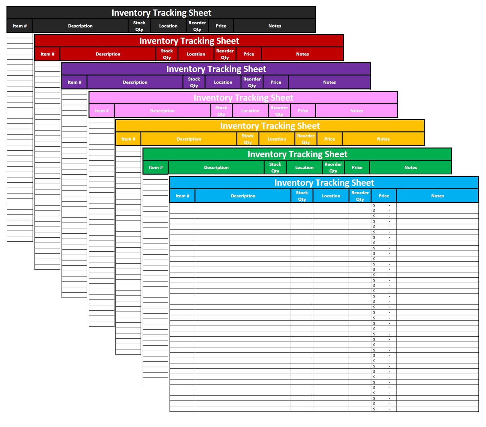 Inventory Tracking Sheet Templates - 7 Colors (excel, Editable ...