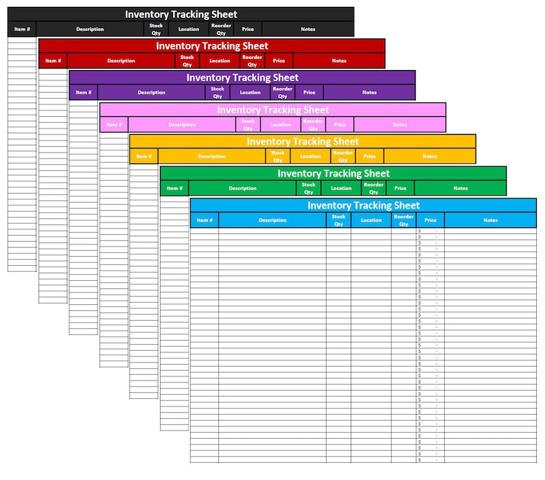 Inventory Tracking Sheet Templates - 7 Colors (excel, Editable ...